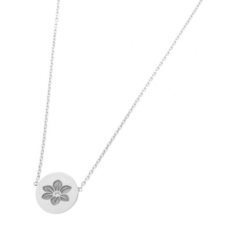 COLLIER 42CM - Argent traité - PIECE FLEUR GRAVE - RM France