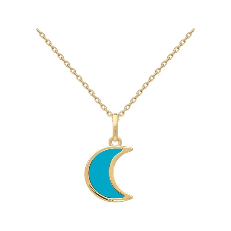 COLLIER 42CM P.OR LUNE RESINE TURQUOISE - RM France